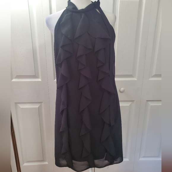 Source Unknown | Dresses | Black Ruffled Dress Sheer Over Fully Lined ...